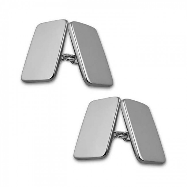 Sterling Silver Plain Rectangular Shaped Chain Cufflinks
