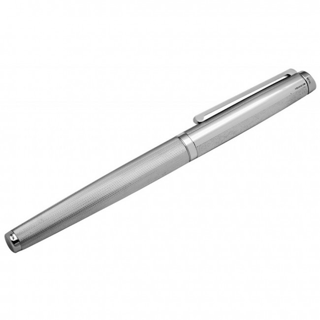 Sterling Silver Engine Turned Fountain Pen With Engravable Panel