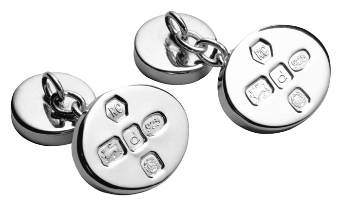 Sterling Silver Simple Style Oval With Chain Cufflinks